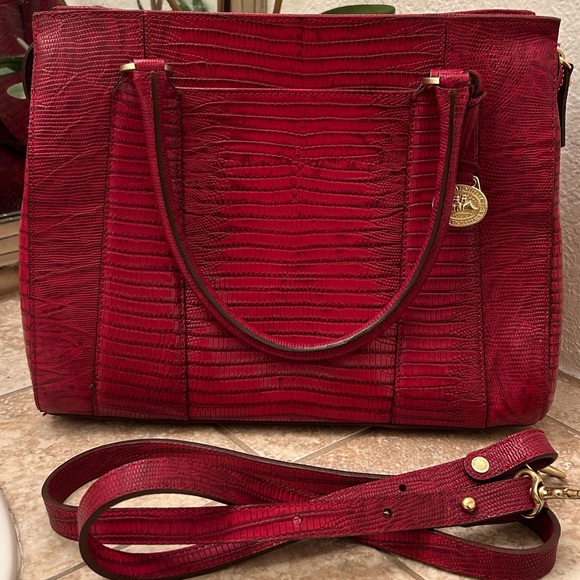 Brahmin | Bags | Brahmin Red Leather Lizard Embossed Satchel With ...